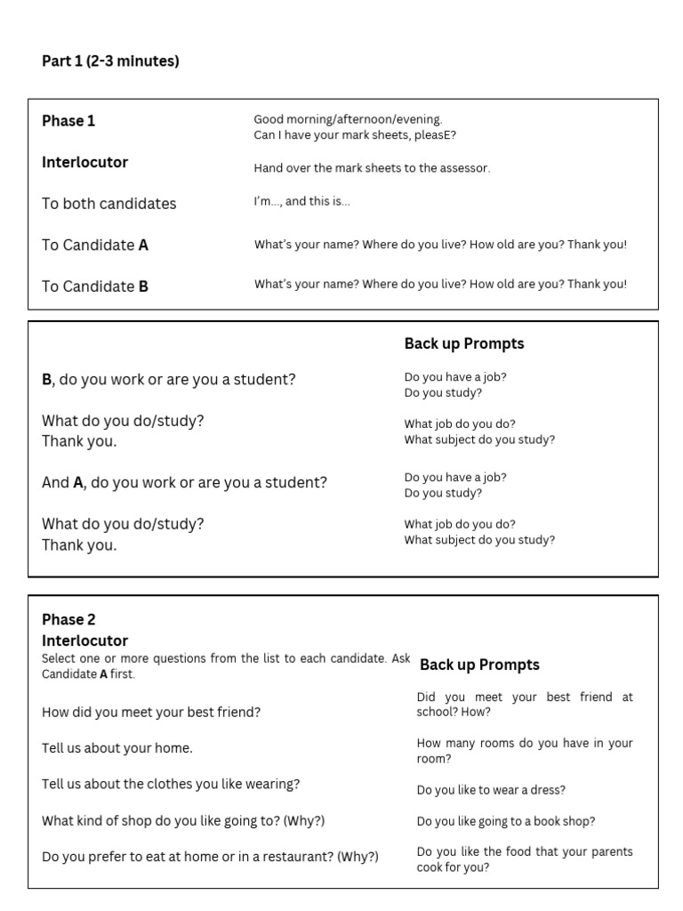 PET Speaking Test | PDF
