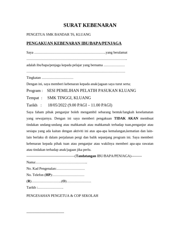 Surat Kebenaran Ibu Bapa | PDF