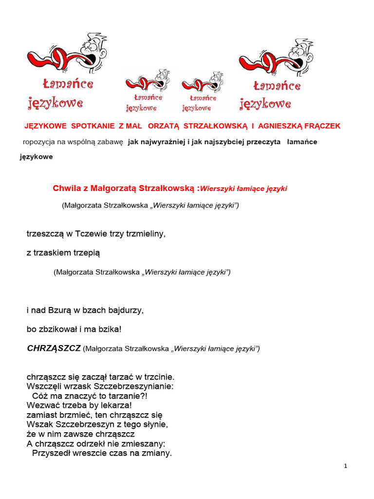 Lamance Jezykowe-Wiersze M.strzalkowskiej | PDF