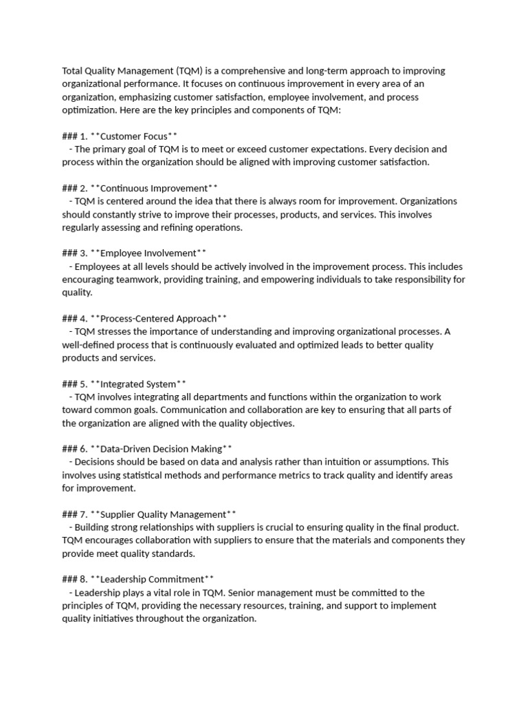 Total Quality Management Principles Explained | PDF | Quality ...