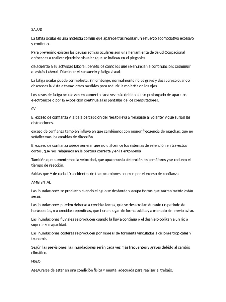 Temas Hseq Salud Seguridad Vial Ambiental Y Hse Pdf Inundar