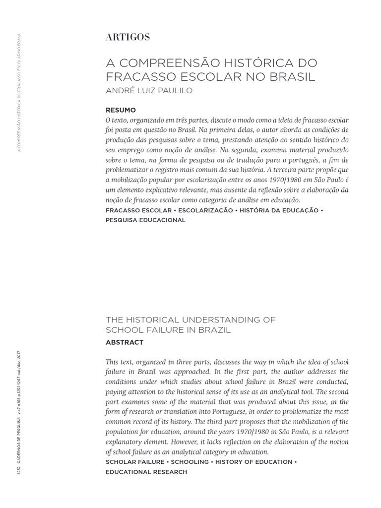 Fracasso Escolar: Uma Análise Histórica no Brasil | PDF | Sociologia ...