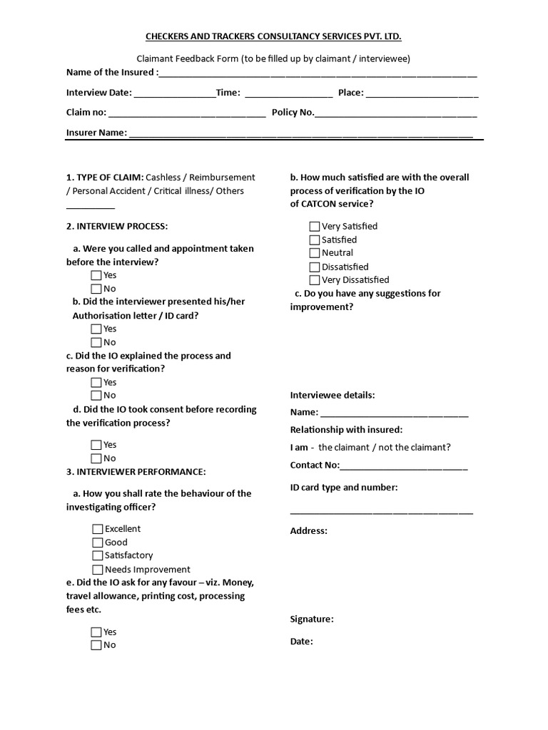 FORM1 Claimant Feed Back Form | PDF