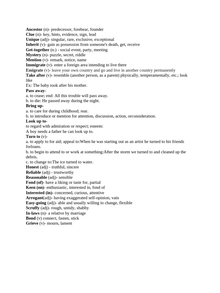 Close Up Unit 1 Vocabulary | PDF