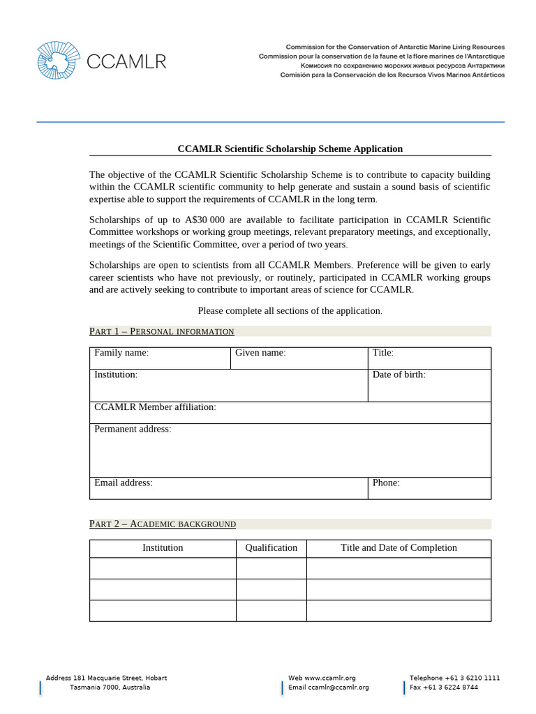 CCAMLR Scholarship Application Form 2024 - v2 | PDF