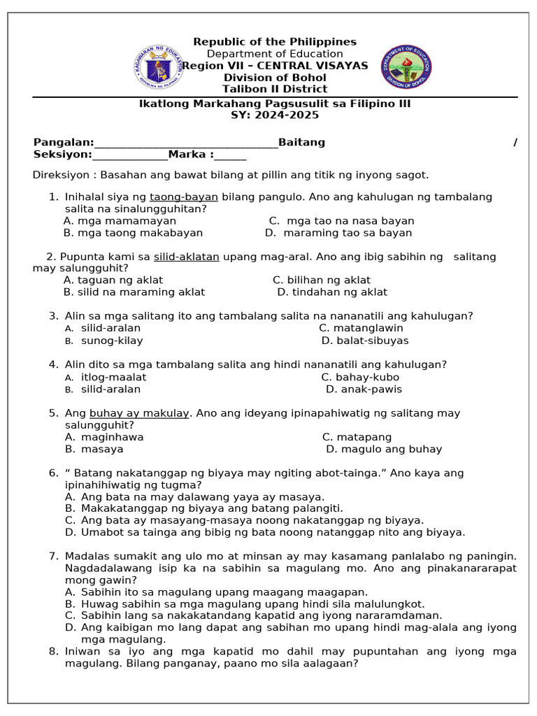 Q3 - Unified PT - Filipino 3 - QA'd | PDF