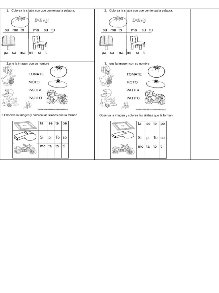 Colorea La Sílaba Con Que Comienza La Palabra | PDF