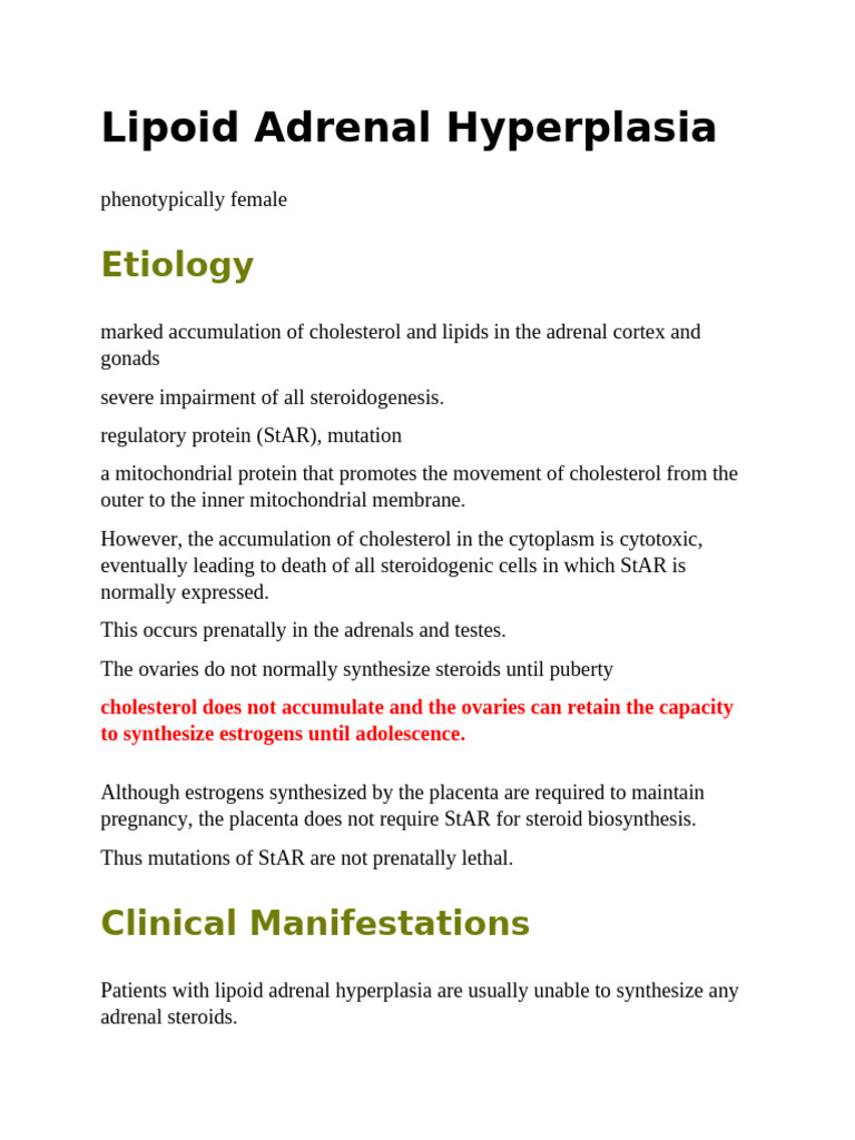 Lipoid Adrenal Hyperplasia | PDF