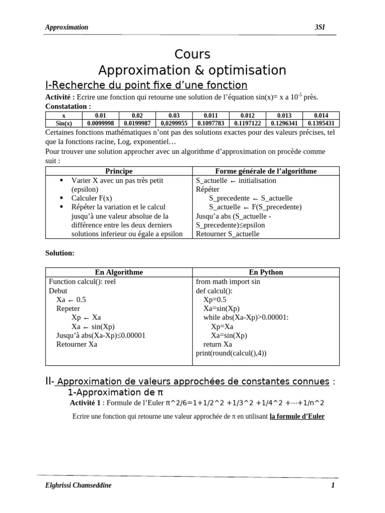 cours approximation 2024 | PDF | Pi | Algorithmes