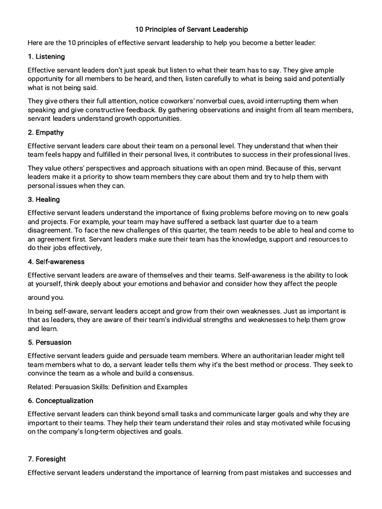 10 Principles of Servant Leadership | PDF | Servant Leadership | Self ...