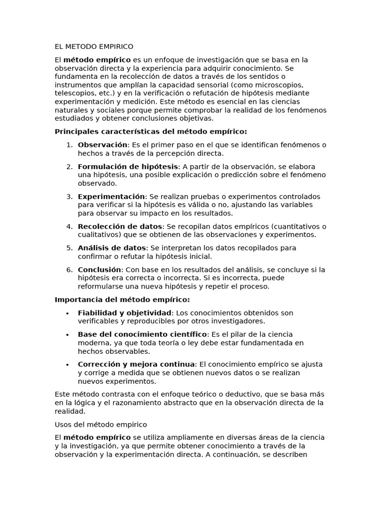 Definición y Usos del Método Empírico | PDF | Experimentar | Método ...