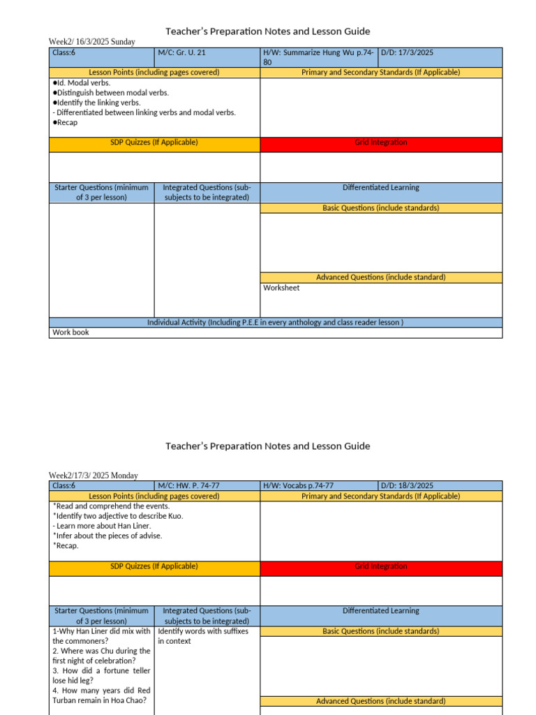 lesson plan grade 6 week 2T3 | PDF | Verb | Syntax