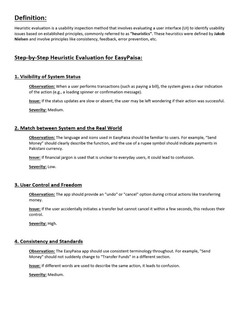 EasyPaisa Heuristic Evaluation | PDF | Usability | Computing