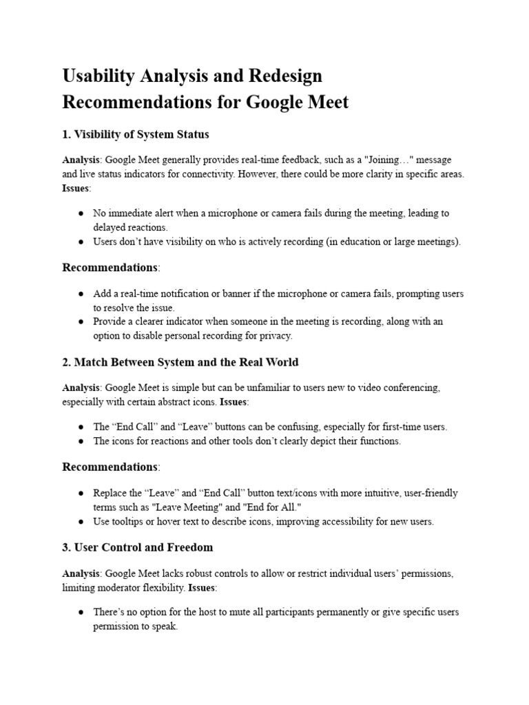 Usability Analysis and Redesign Recommendations For Google Meet | PDF | Icon (Computing) | Usability