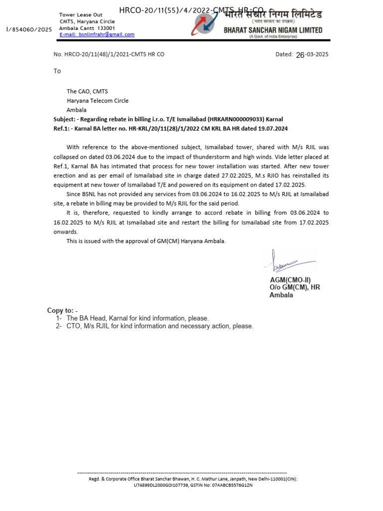 Rebate in Billing For Ismailabad Collapsed Tower | PDF | New Delhi ...