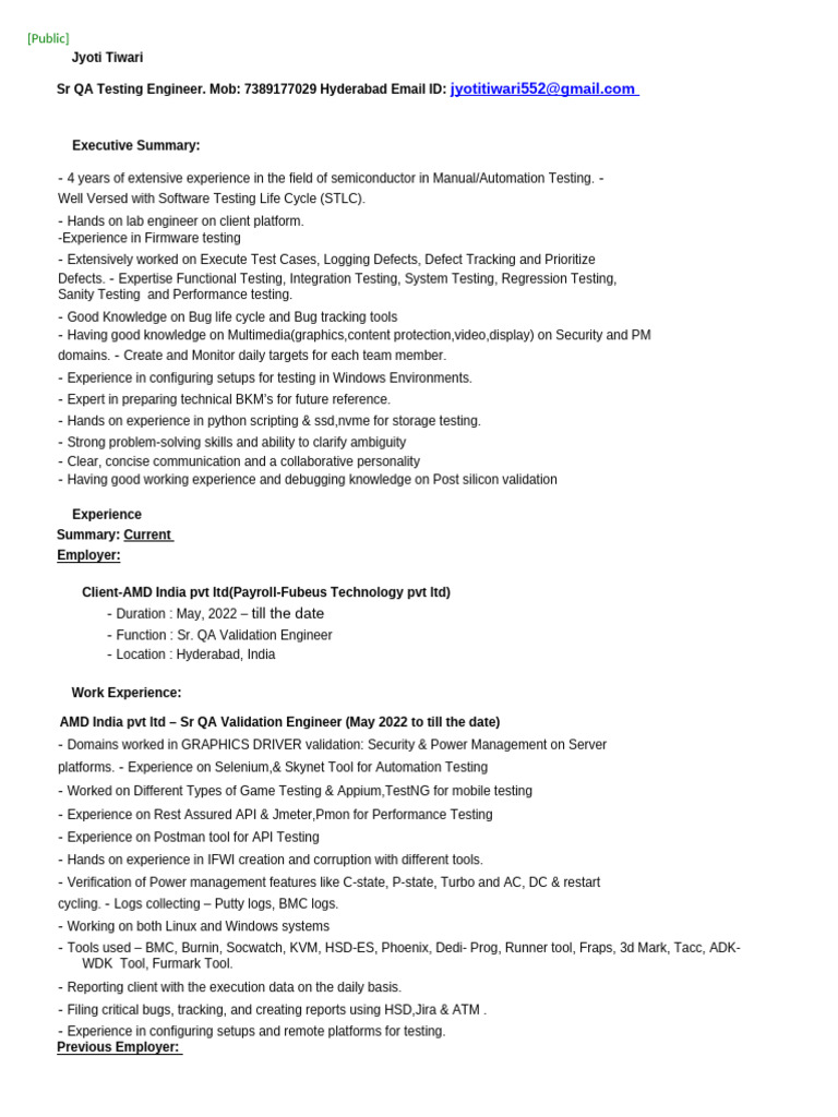 Jyoti - Updated - Firmware Resume | PDF | Software Testing | Computer ...