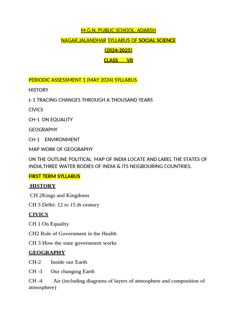 2024-2025 Class VII Syllabus | PDF | Desert | Earth Sciences