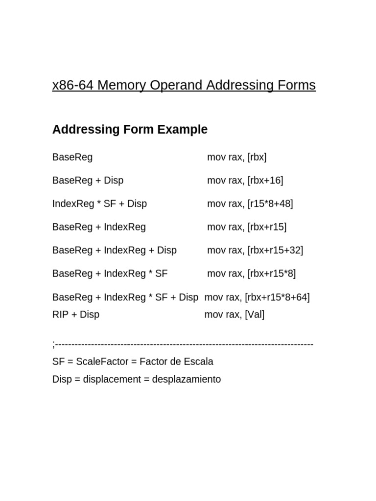 x86-64 Memory Addressing Forms | PDF