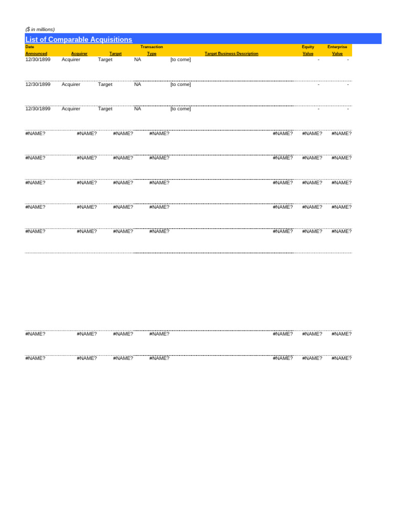SV - Precedent Transactions - Template | PDF | Income Statement | Gross ...
