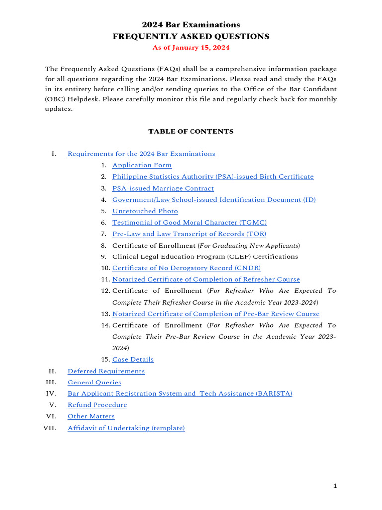 2024 Bar Exam FAQs and Requirements | PDF | Birth Certificate | Notary Public