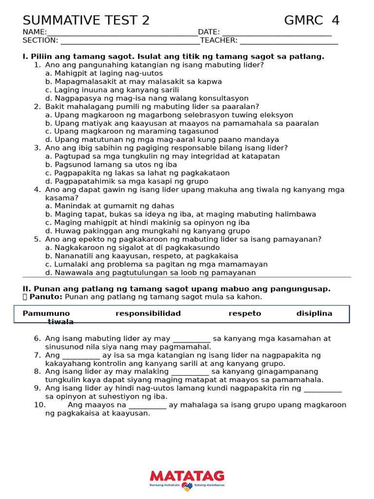 GMRC 4 Summative 3 Q4 | PDF