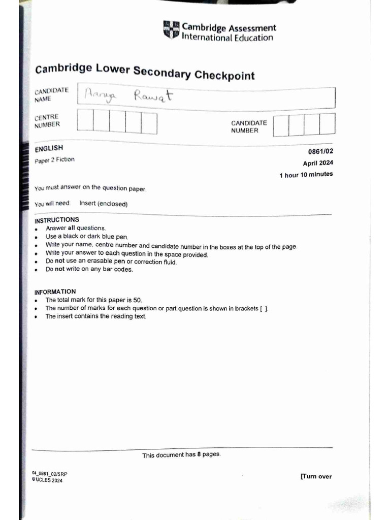 Stage 9 Checkpoint English April 2024 Paper 2 Fiction Mark Scheme | PDF