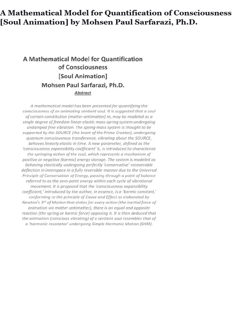 A Mathematical Model For Quantification of Consciousness (Soul Animation) by Mohsen Paul ...
