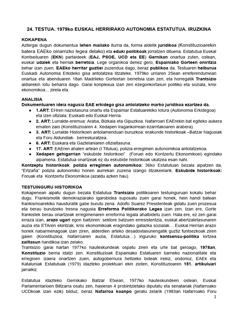 1979 EAE Estatutua. Egina - Docx Fitxategiaren Kopia | PDF