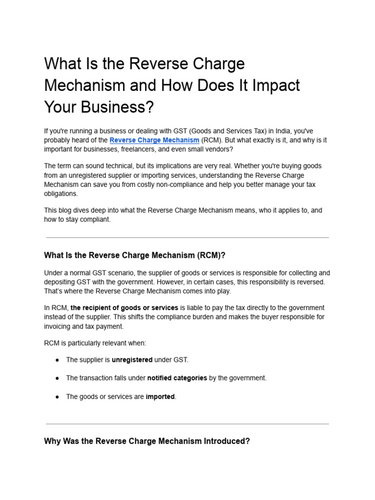 Understanding Reverse Charge Mechanism | PDF | Taxes | Invoice
