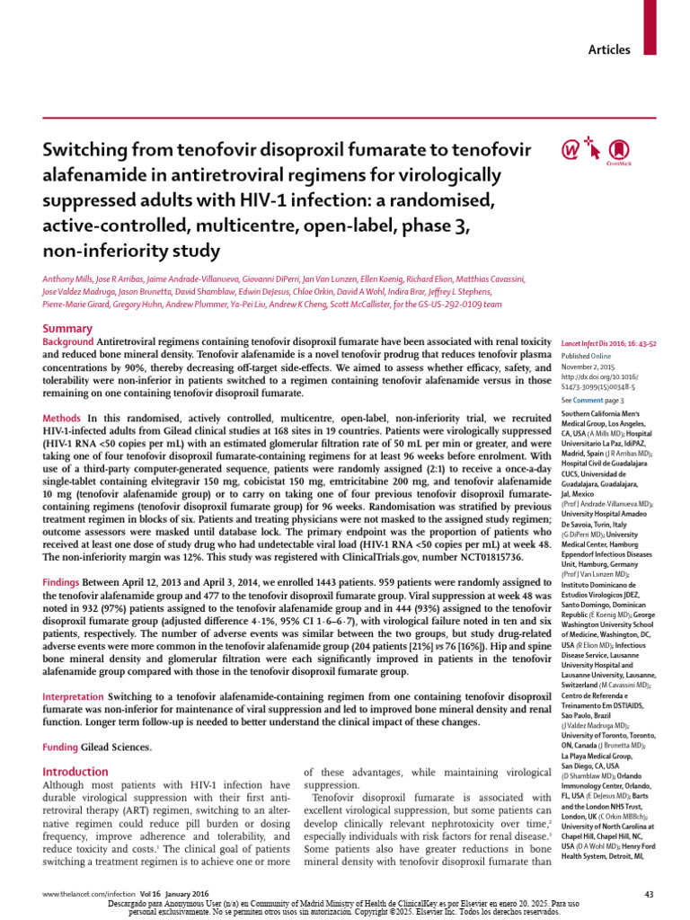 Switching From TDF To TAF in Antiretroviral Regimens For Virologically ...