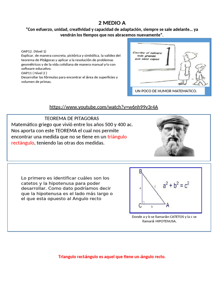 Guia de Teorema de Pitagoras | PDF | Geometría Elemental | Matemáticas
