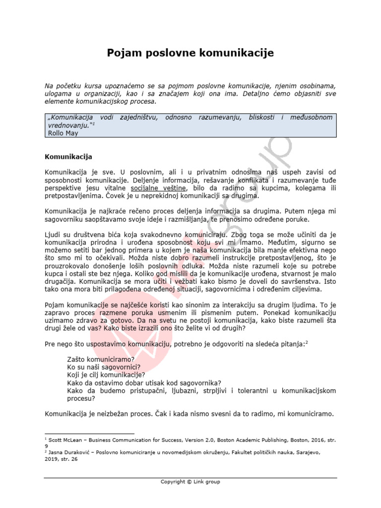 Pojam poslovne komunikacije | PDF