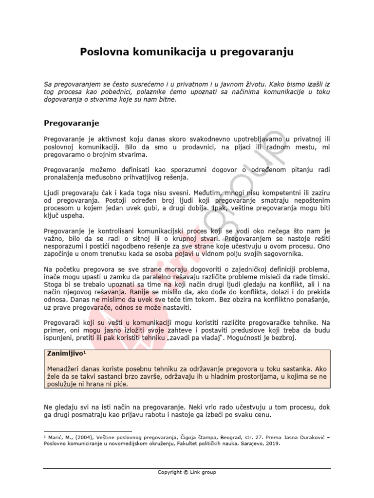 Poslovna Komunikacija U Pregovaranju | PDF