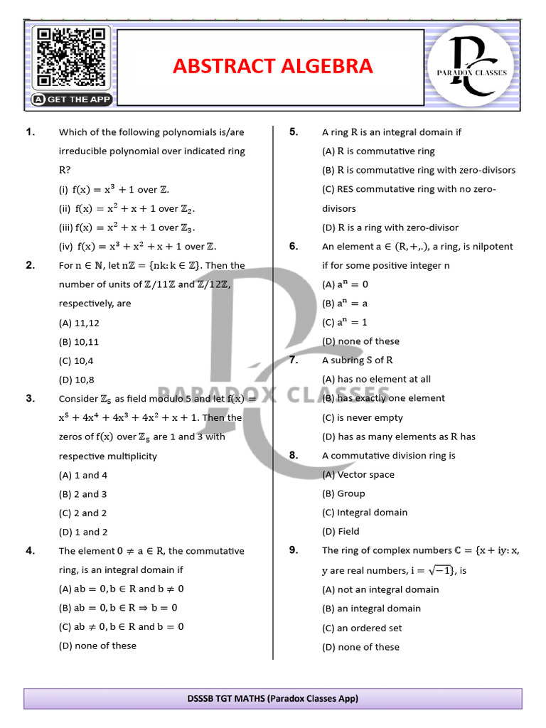 Abstract Algebra Sheet 3 PDF | PDF | Ring (Mathematics) | Integer