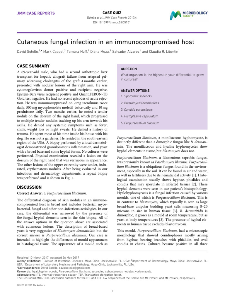 Cutaneous Fungal Infection in An Immunocompromised Host | PDF ...