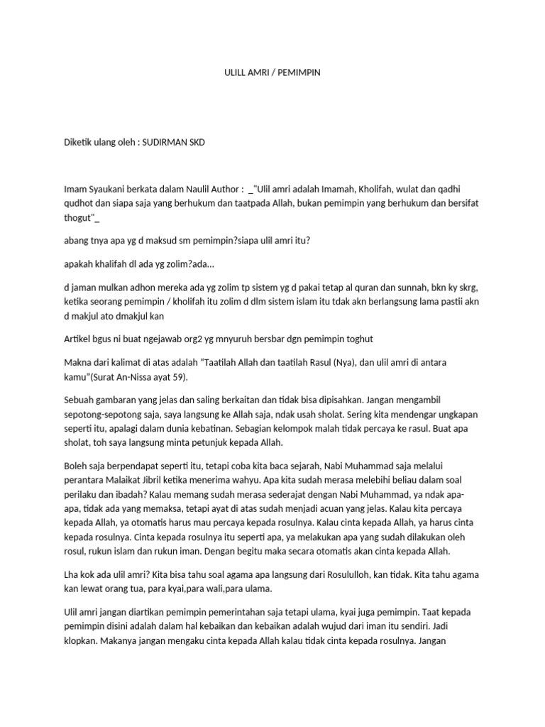 Makna Dari Ulil Amri Atau Pemimpin | PDF