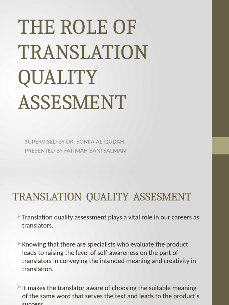 The Role of Translation Quality Assesment | PDF