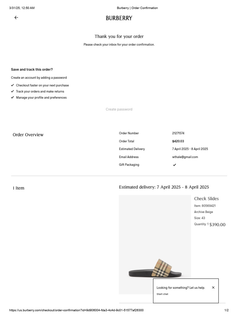 Burberry _ Order Confirmation | PDF | Payments | Banking Technology
