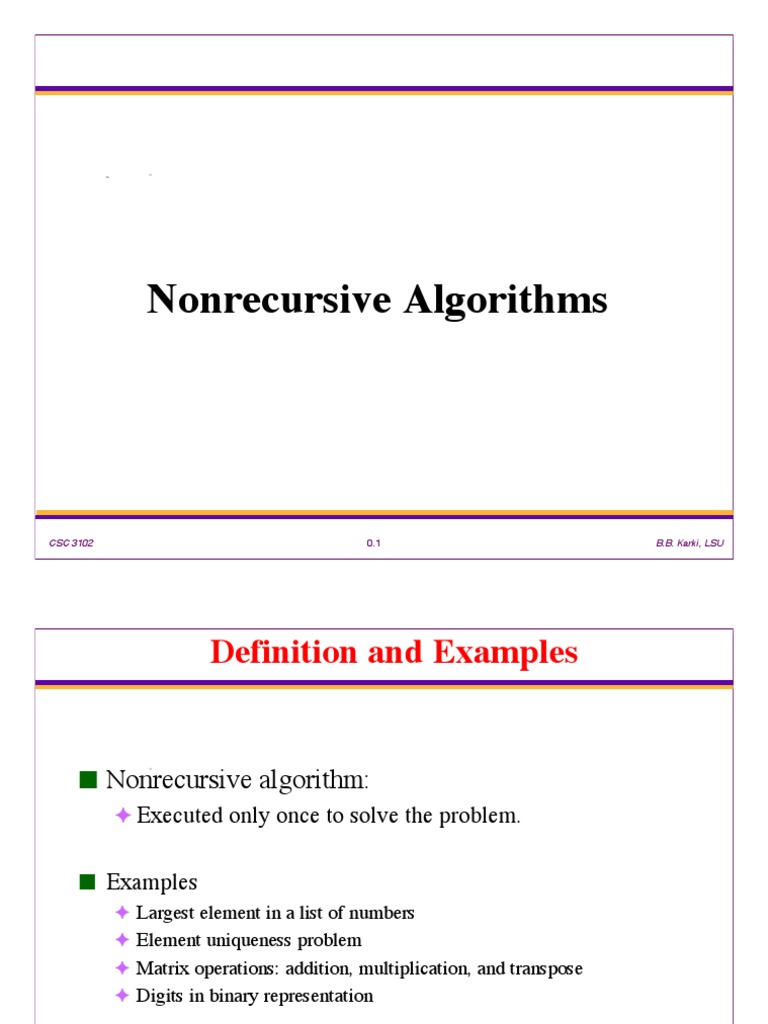 Nonrecursive Algorithms: B.B. Karki, LSU 0.1 CSC 3102 | PDF | Summation | Matrix (Mathematics)
