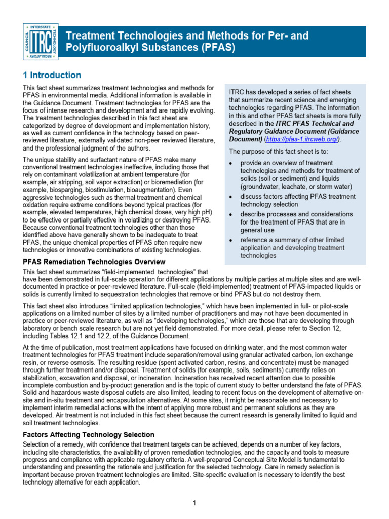 PFAS Treatment Technologies Overview | PDF | Membrane | Environmental ...