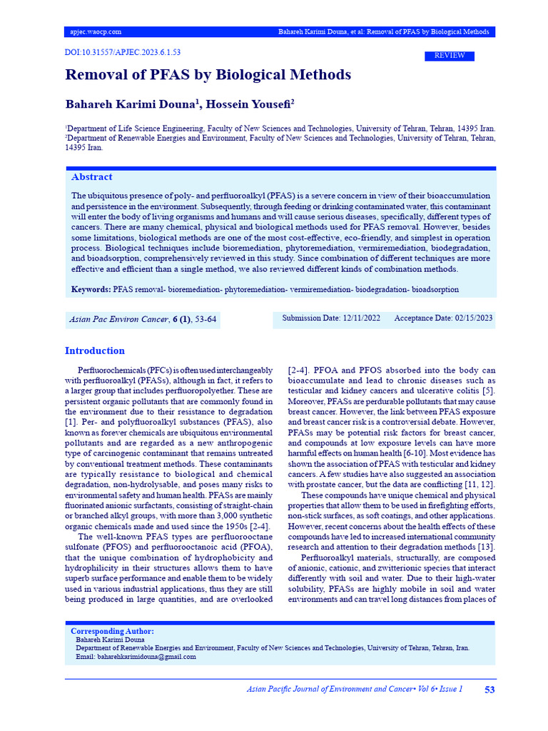 Removal of PFAS by Biological Methods | PDF | Environmental Remediation ...