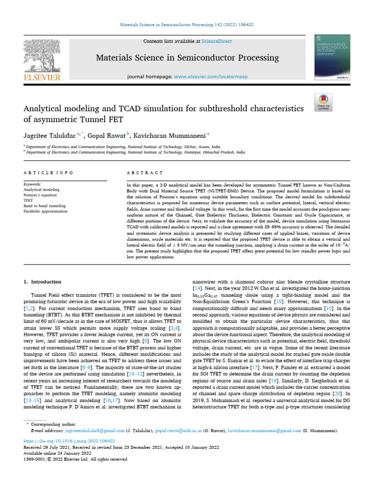Modelling TFET | PDF | Field Effect Transistor | Mosfet