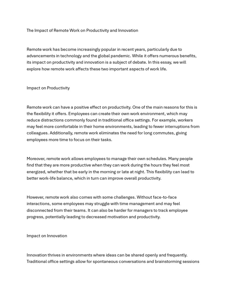 Impact of Remote Work On The Productivity and Innovation | PDF ...