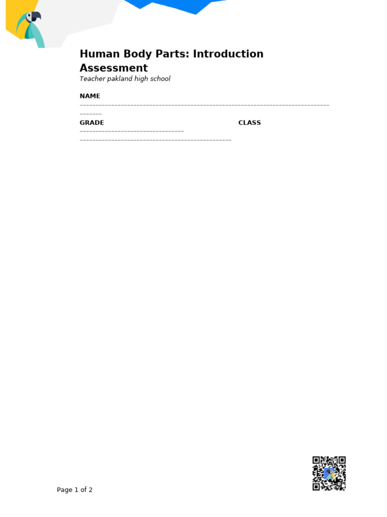 Human Body Parts Introduction Assessment | PDF