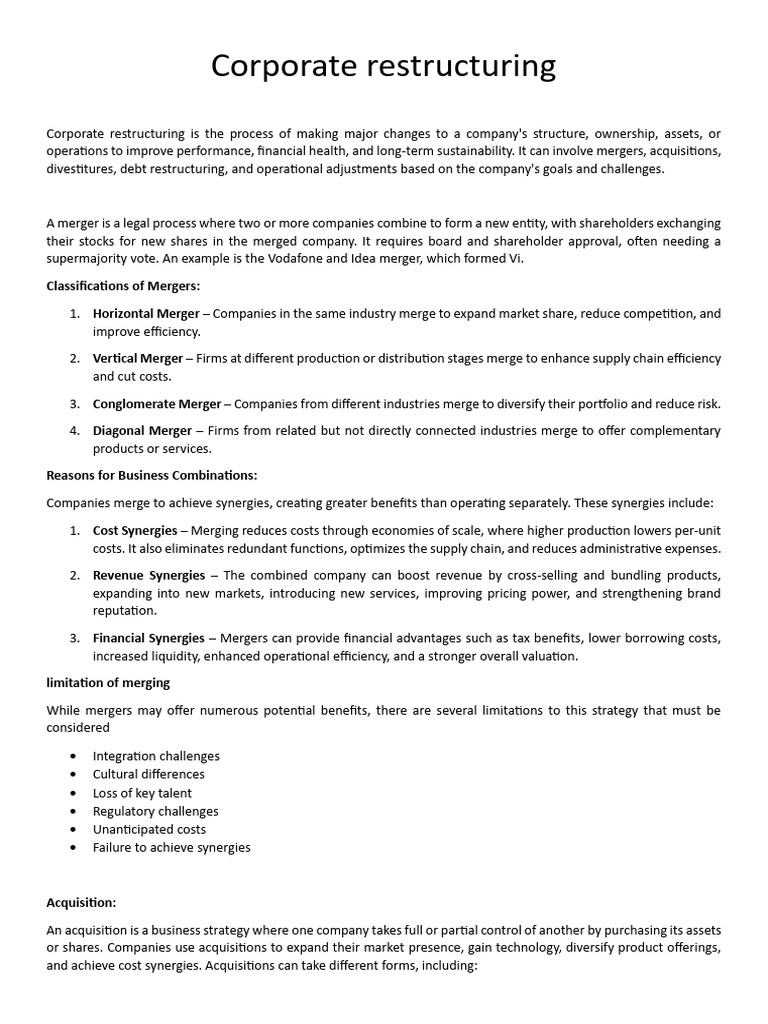 corporate restructuring | PDF | Mergers And Acquisitions | Leveraged Buyout