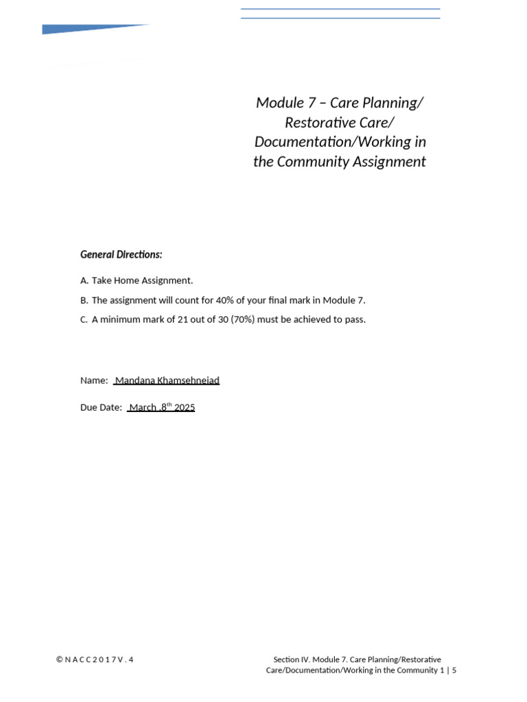 IV-8 Assigmt - Module 7 Care Planning-WORD | PDF | Physical Therapy ...