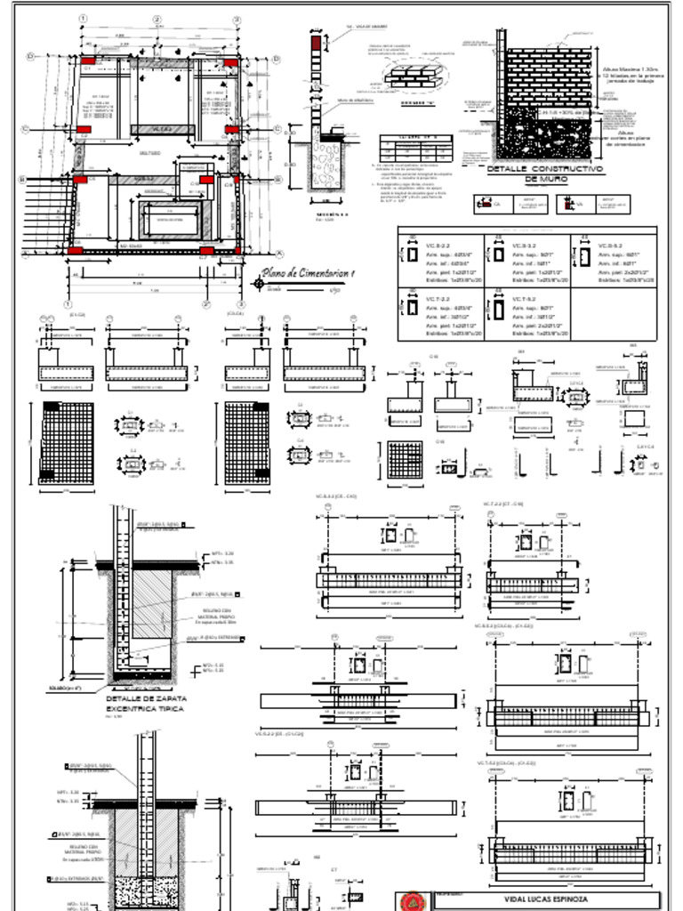Plano de Cimentacion 1: Detalle Constructivo de Muro | PDF | Ingeniería de Edificación ...