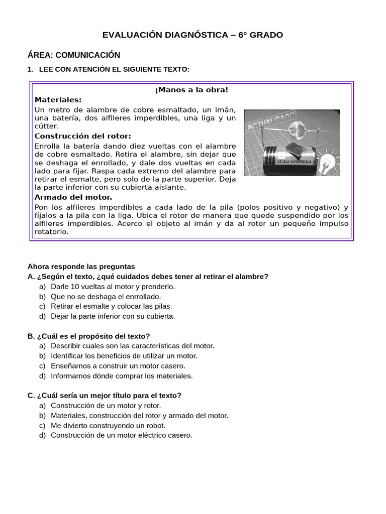 6° - Grado - Evaluación Diagnóstica | PDF | Nutrientes | Sangre