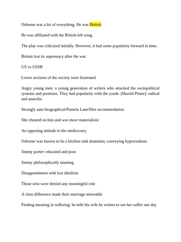 "Anger and Class Struggle in Osborne's Drama" | PDF