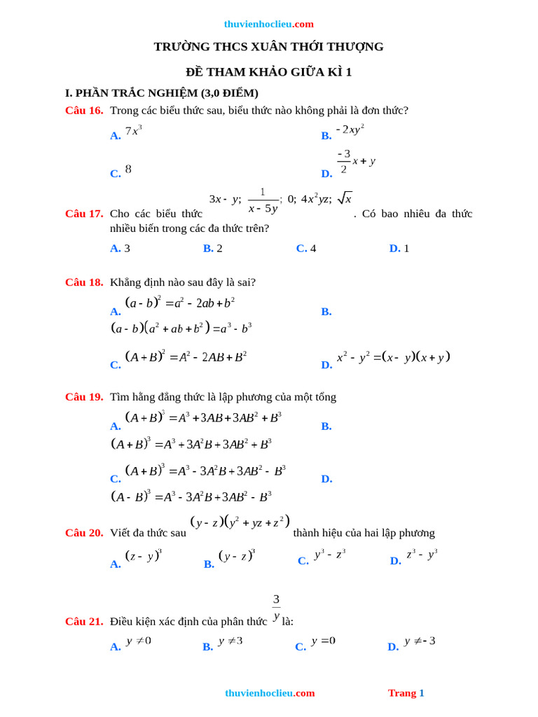 20 de Kiem Tra Giua HK1 Toan 8 KNTT | PDF
